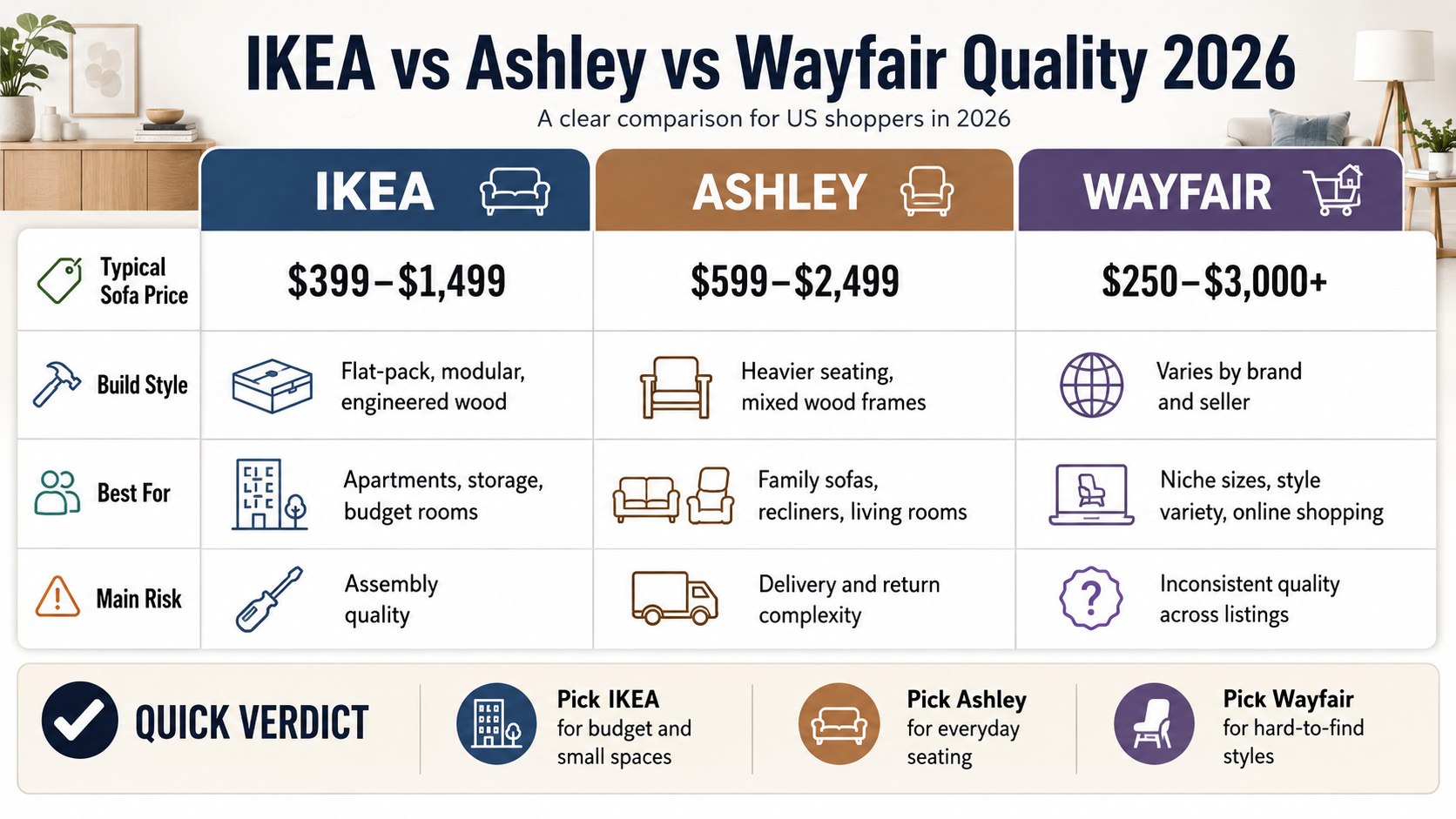 IKEA vs Ashley vs Wayfair Quality 2026: Which Furniture Brand Is Better?